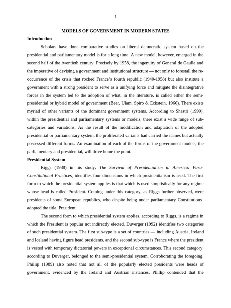 Government Models: Presidential vs. Parliamentary | PDF | World ...