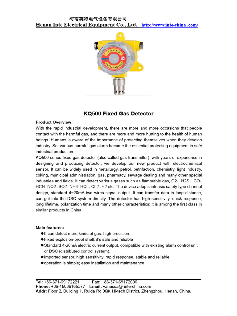 KQ500 Fixed Gas Detector Overview | PDF | Sensor | Equipment