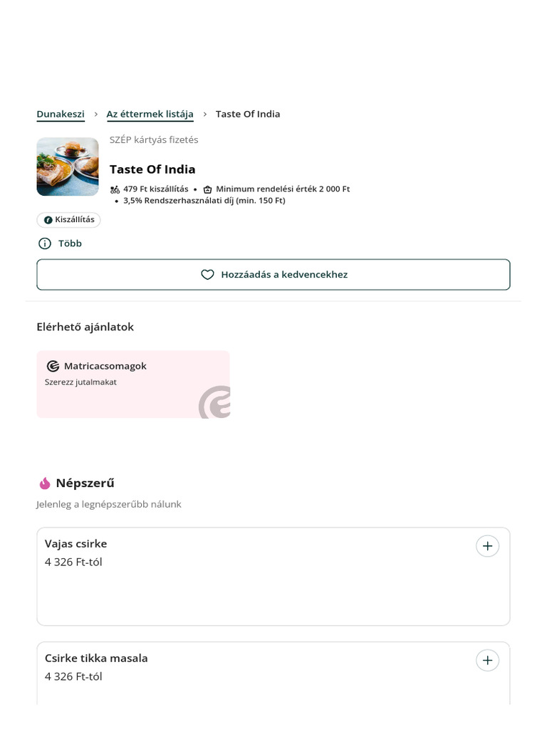 Taste of India Dunakeszi - Ételrendelés, Házhozszállítás, Étlap, Árak - Foodora - Hu | PDF