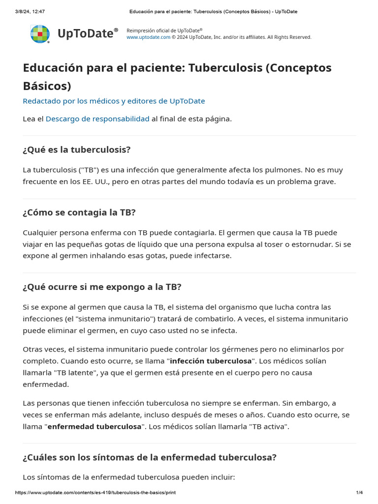 Educación para el paciente_ Tuberculosis (Conceptos Básicos) - UpToDate ...