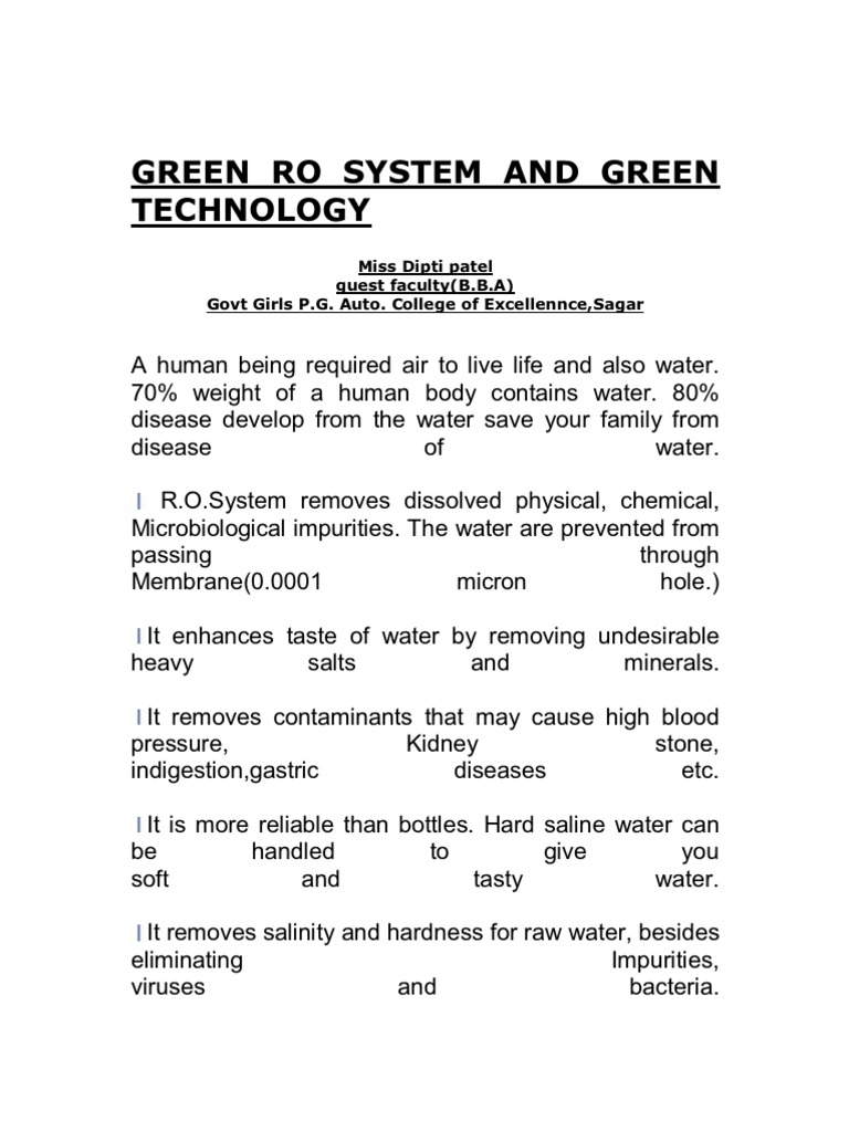 Green Ro System and Green Technology | PDF | Science & Mathematics