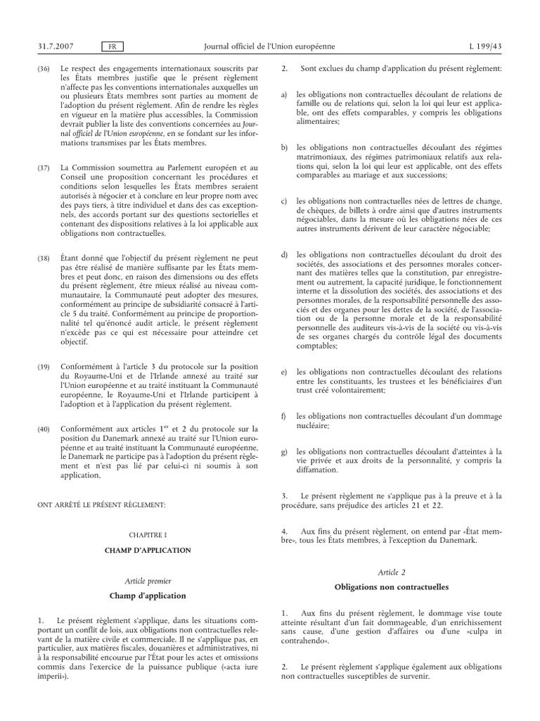 Règlement sur les obligations non contractuelles | PDF | Droit des ...
