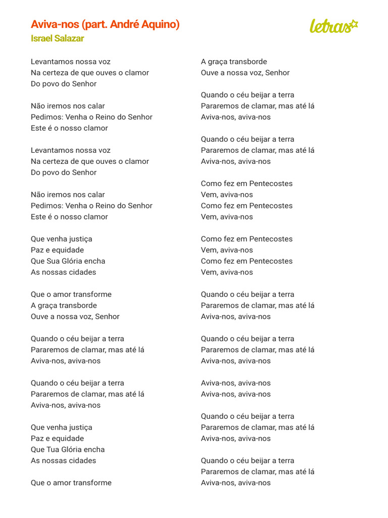 Aviva-nos (Part. André Aquino) - Israel Salazar (Impressão) | PDF