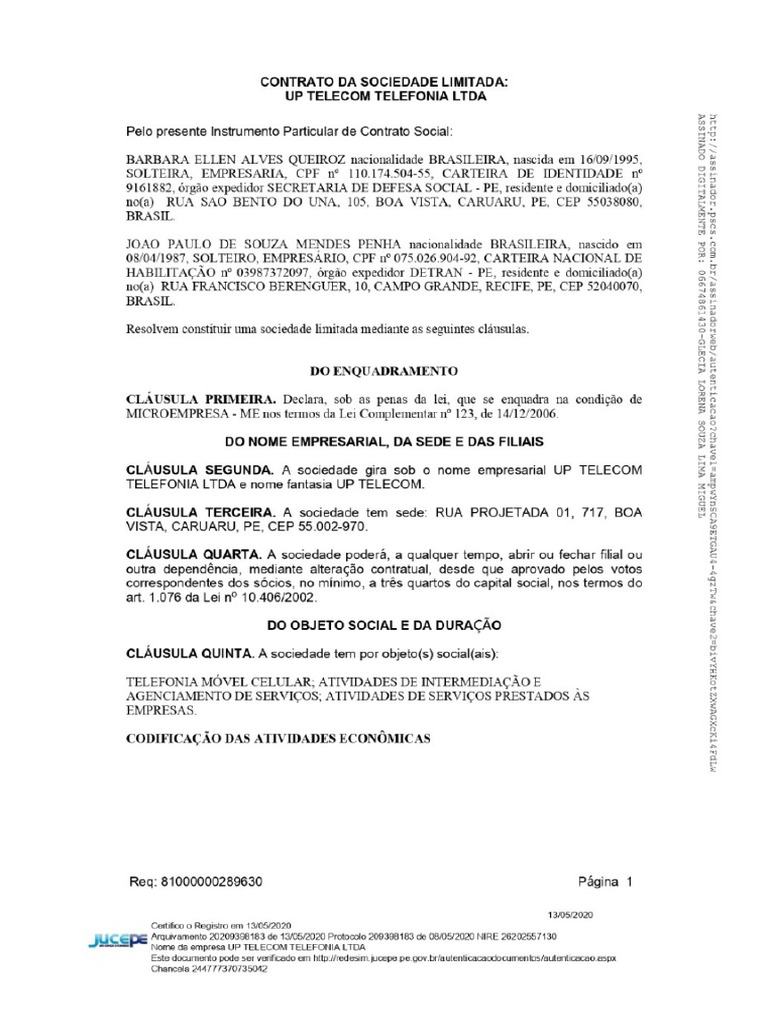 Contrato Social Up Telecom | PDF