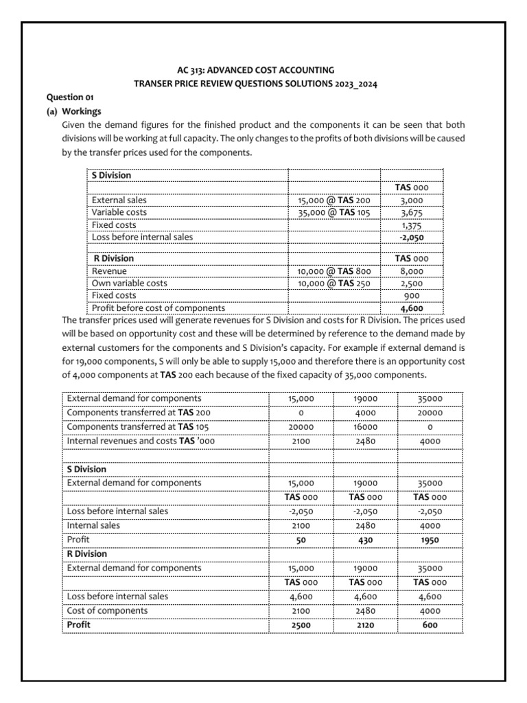 Transfer Pricing - Solution - 2024 | PDF | Profit (Economics ...