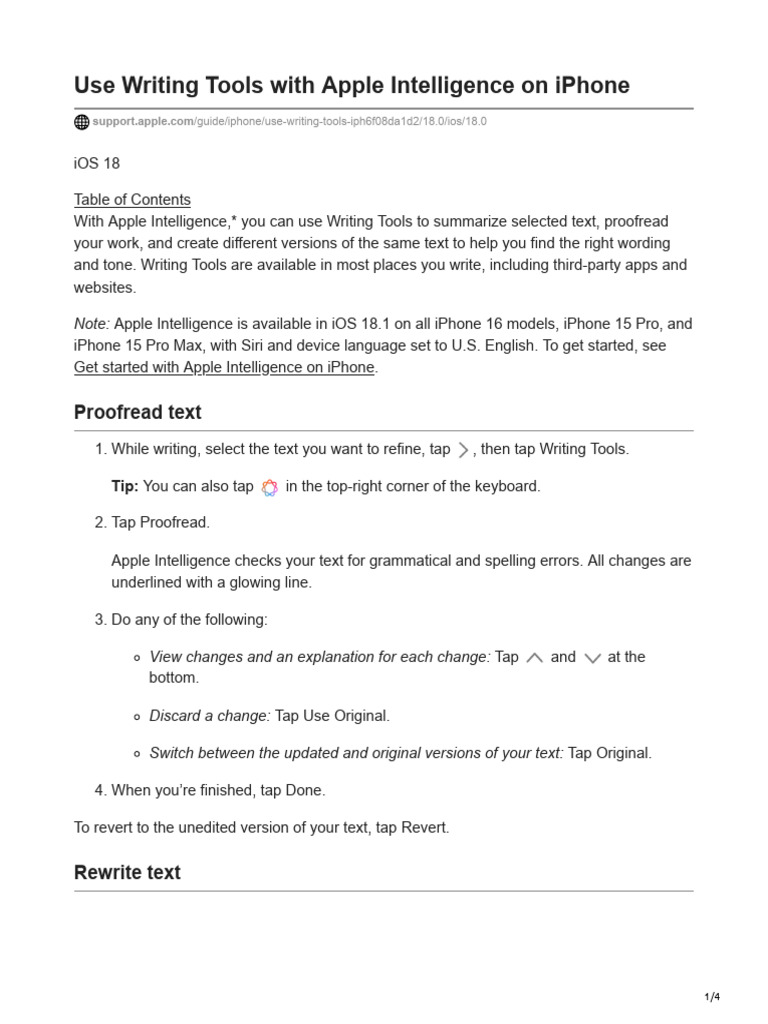 Use Writing Tools With Apple Intelligence On Iphone | PDF | I Phone | Ios