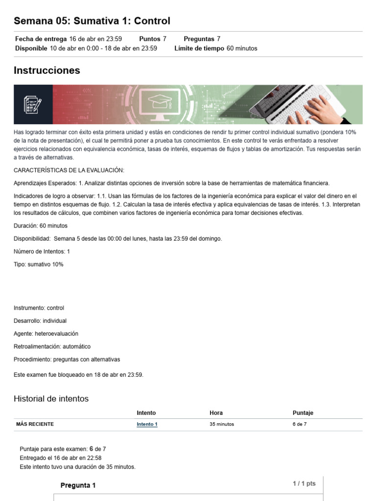 Semana 05 Sumativa 1 Control 202305.1528 INGENIER A ECON MICA PDF | PDF | Interés | Crédito
