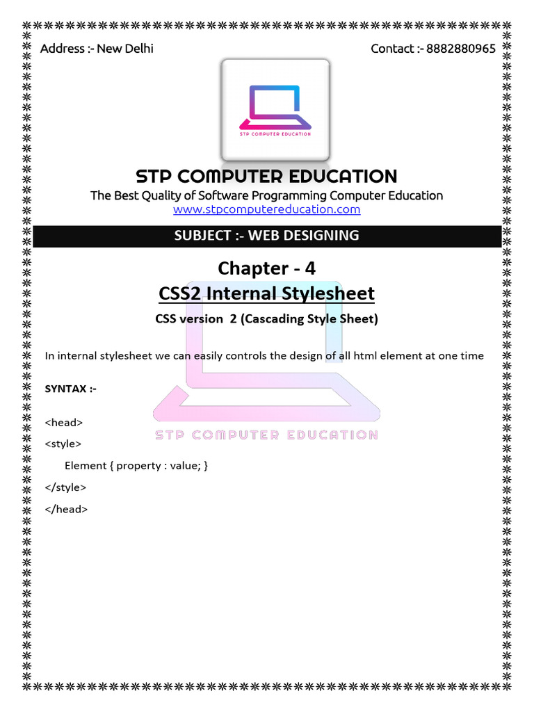 Chapter -4 CSS2 Internal Stylesheet | PDF