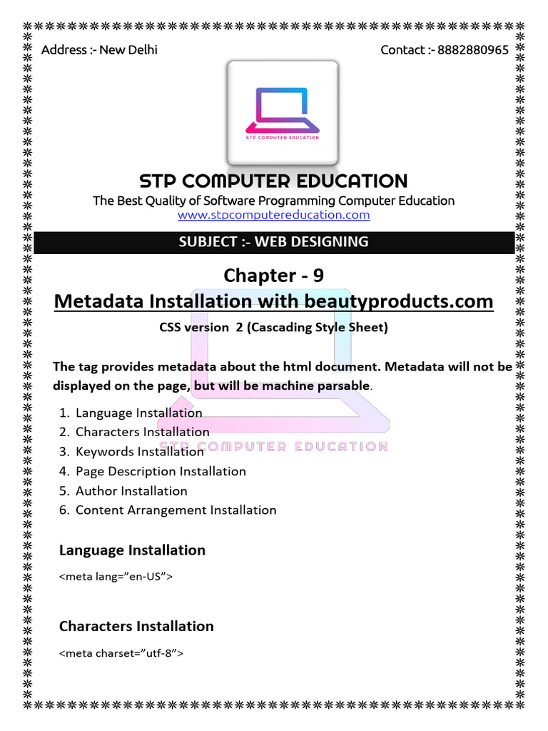 Ch-9 Metadata Installation With Css Second Project | PDF