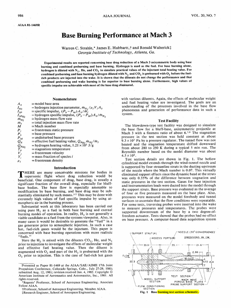Base Burning Performance at Mach 3 Important | PDF | Combustion | Fluid Dynamics