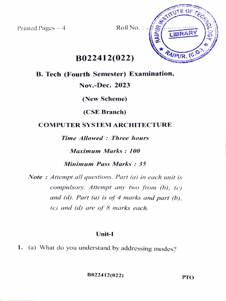 2023 Nov Dec Computer System Architectures (AICTE) | PDF | Input/Output ...