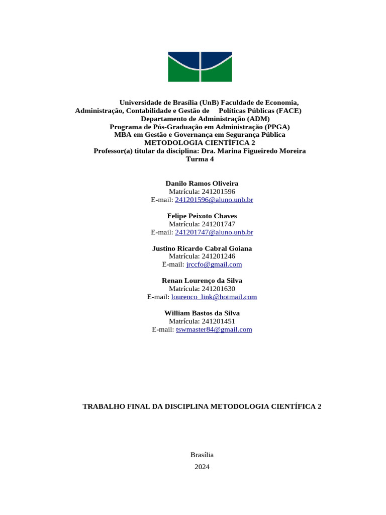 Trabalho Final Da Disciplina Metodologia Científica 2 | PDF | Metodologia | Método científico