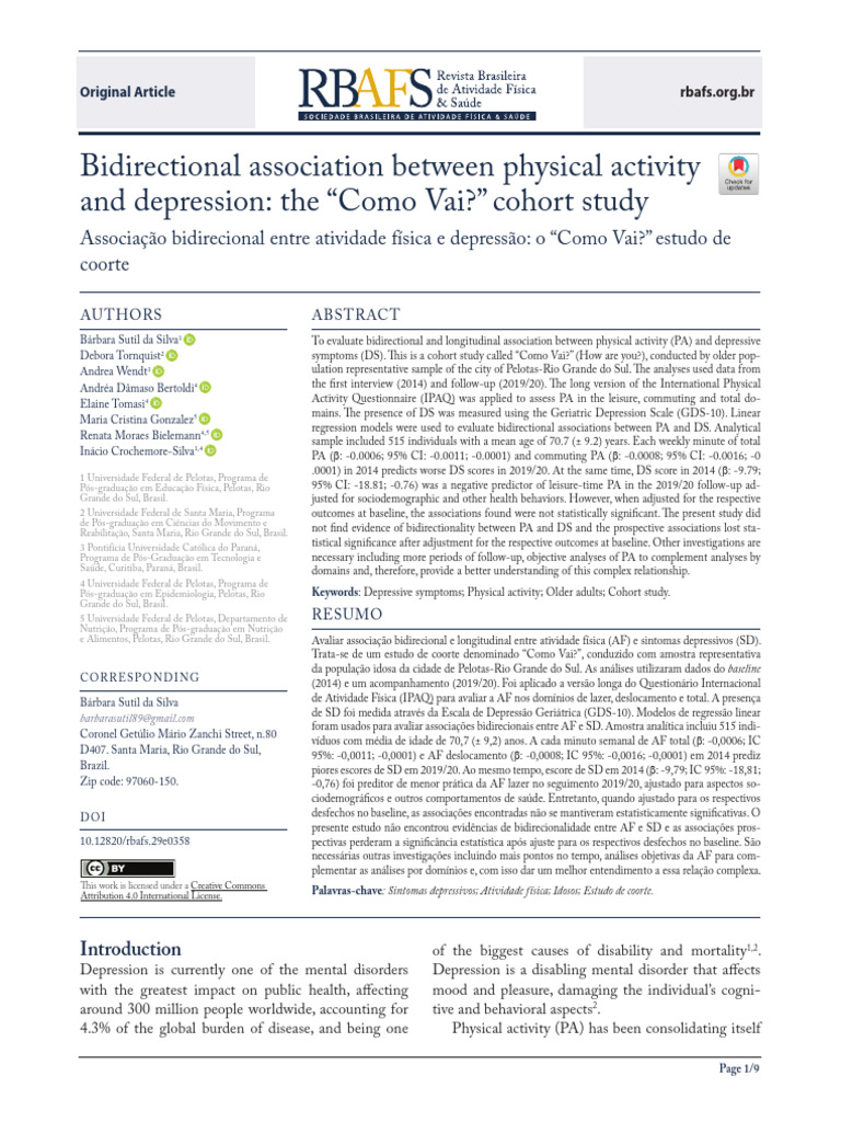 Bidirectional Association Between Physical Activity and Depression ...