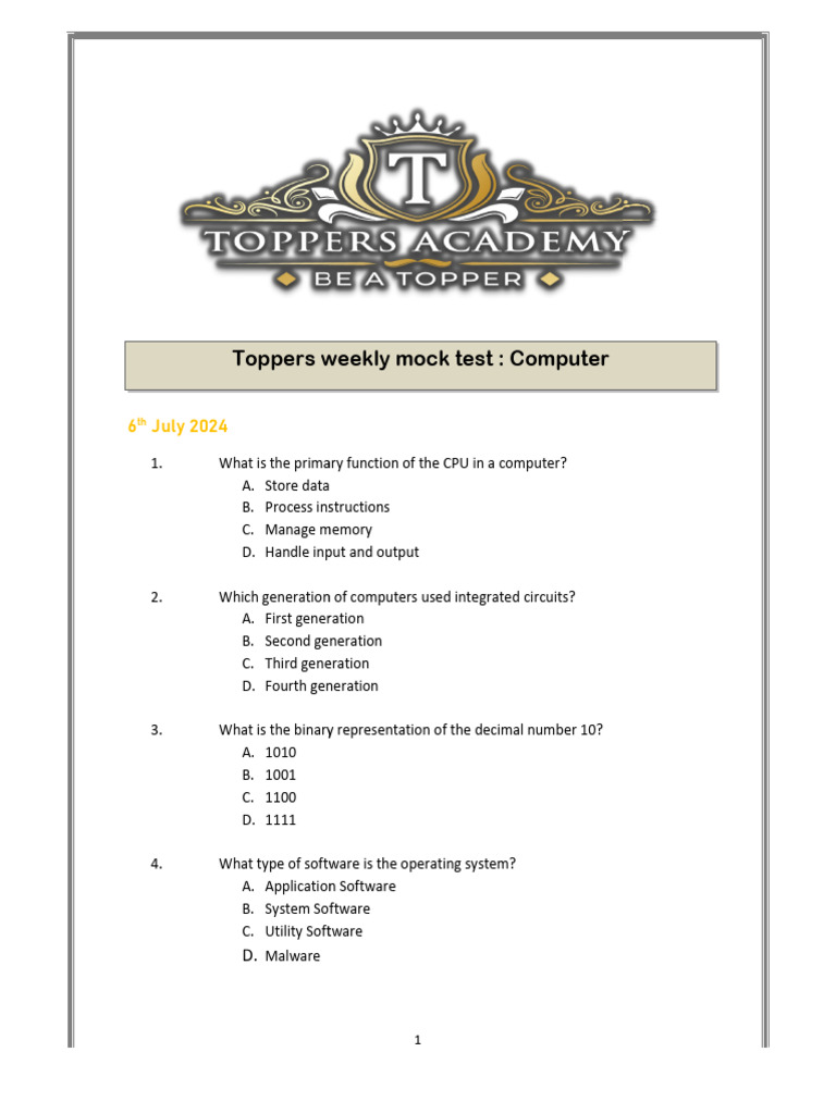 Toppers computer 6th July 2024 | PDF | Operating System | Computer File