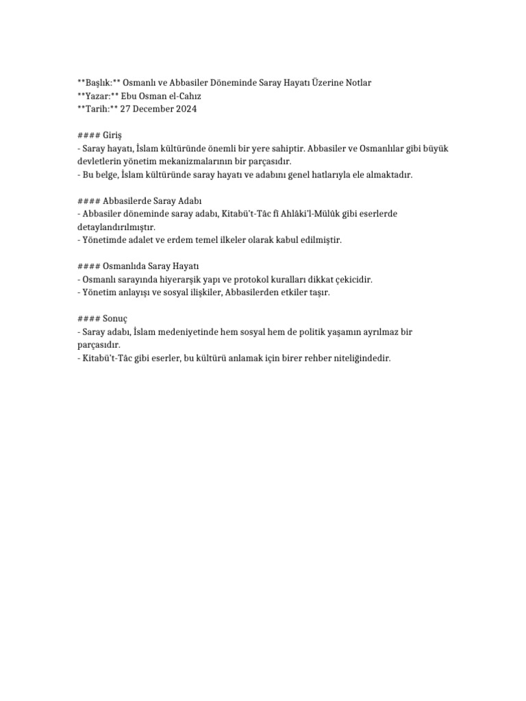 Ebu Osman El-Cahız Saray Hayatı Notları | PDF