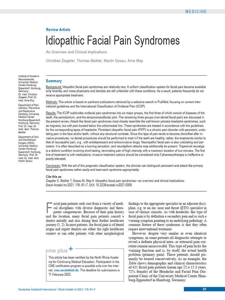 Idiopathic Facial Pain Syndrome | PDF | Headache | Migraine