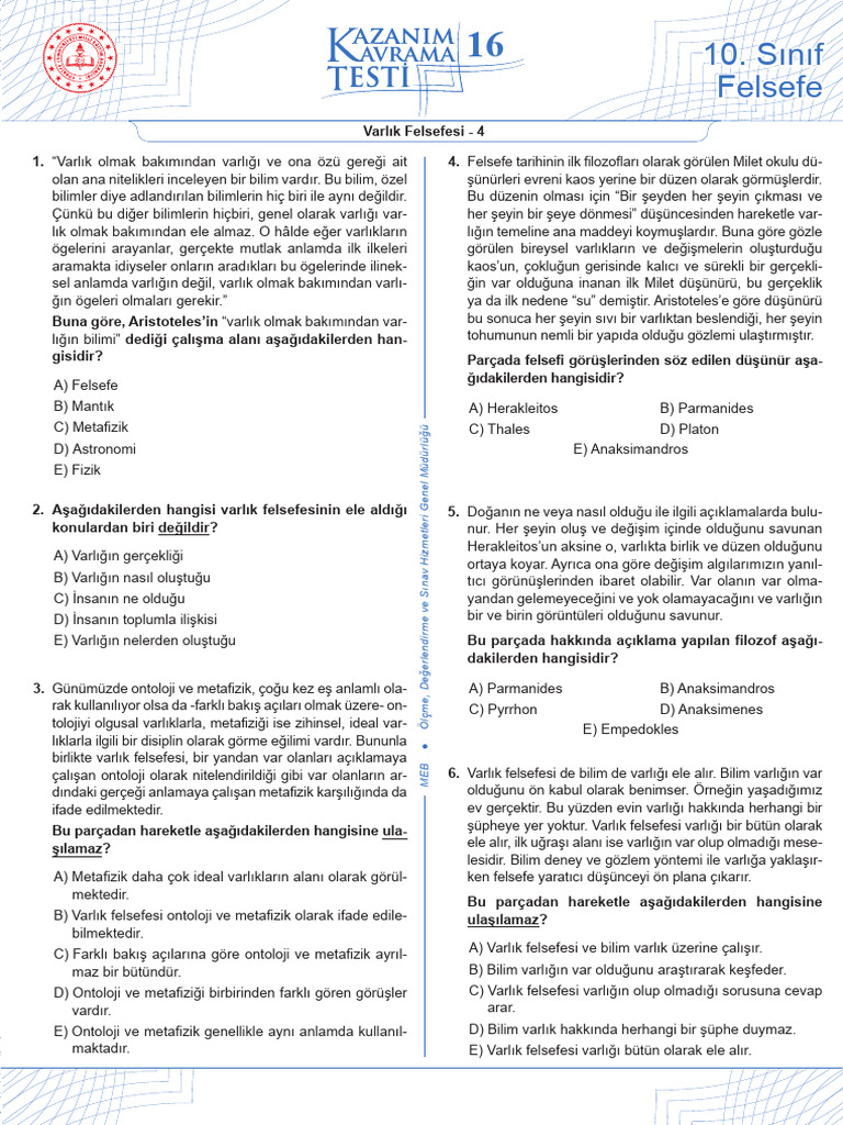 Sınıf Felsefe Felsefe | PDF