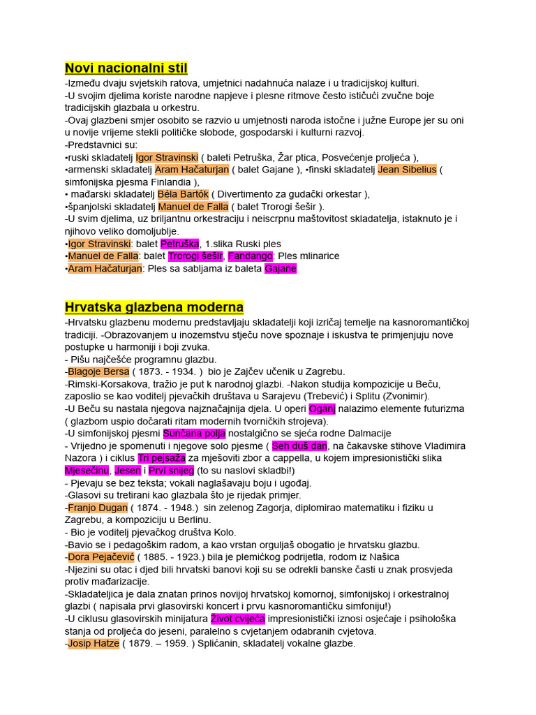 Glazbena Kultura, 4. Razred Skripta - Gimnazija Mostar | PDF