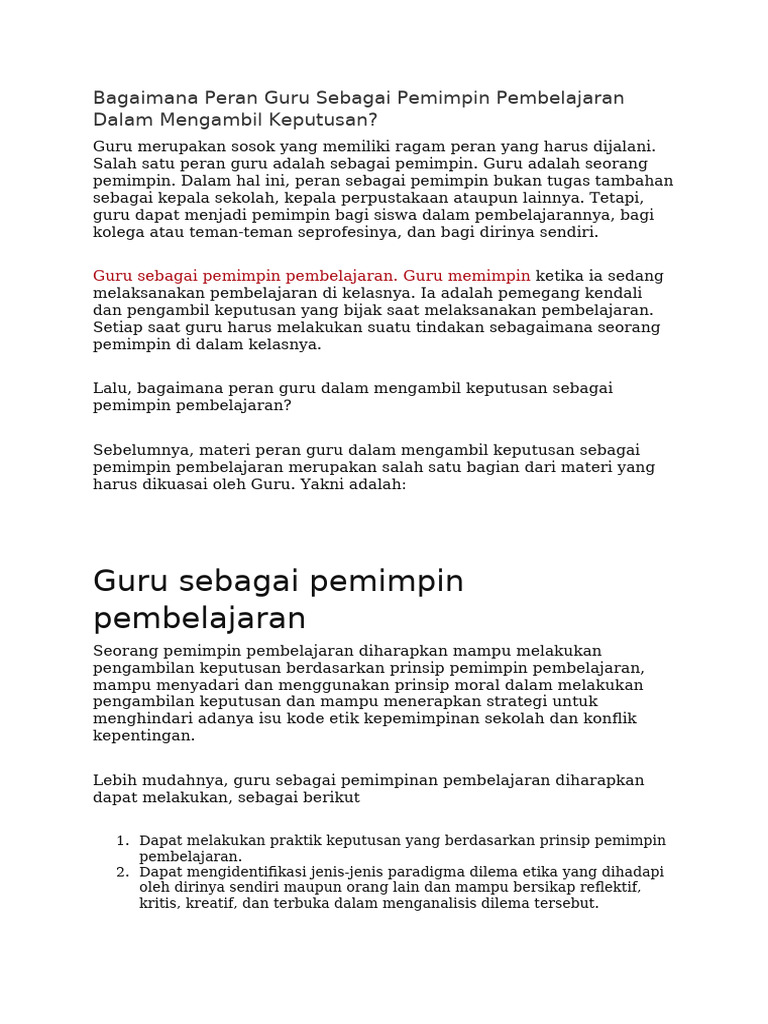 Guru Sebagai Pemimpin Pembelajaran | PDF