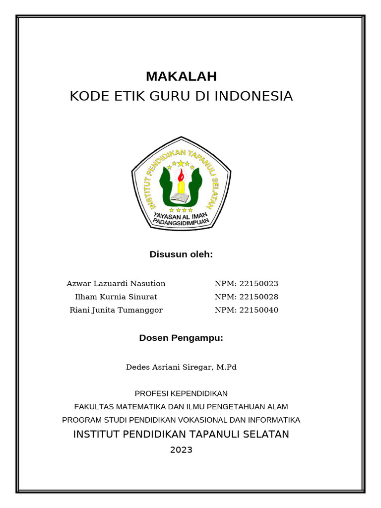 Kode Etik Guru Di Indonesia - Kelompok 6 | PDF