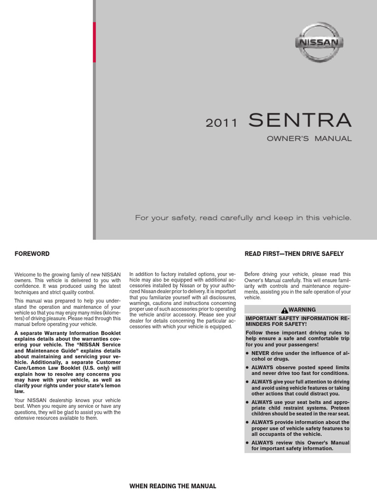 Sentra 2011 Owner S Manual | PDF | Seat Belt | Airbag