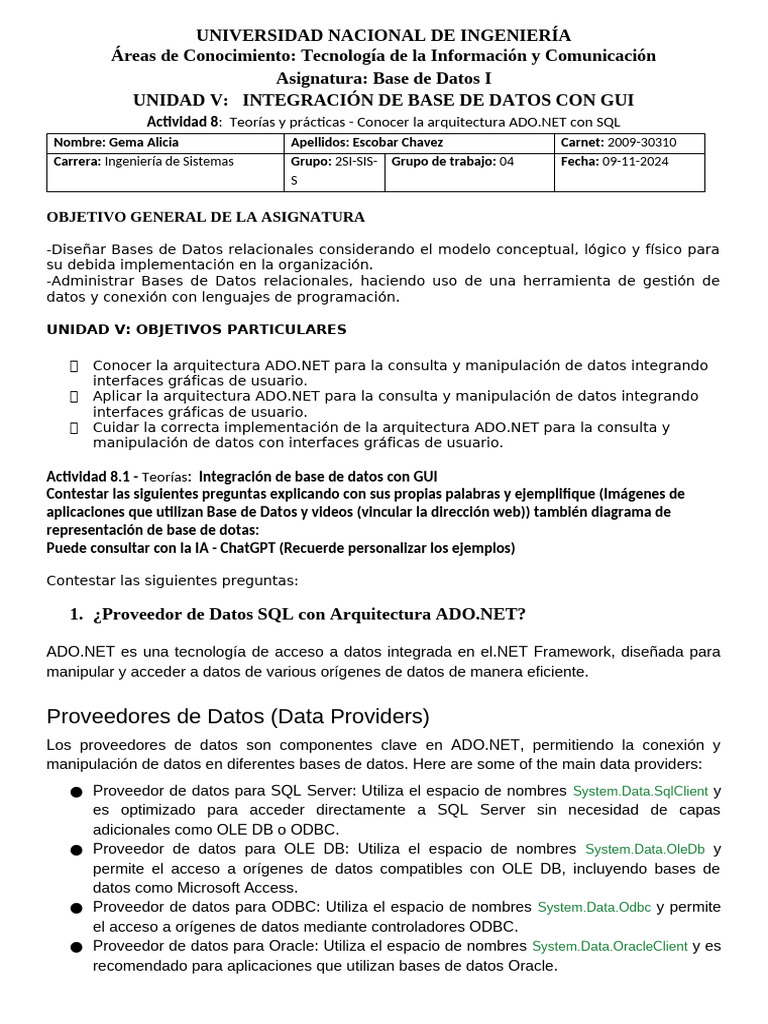 Actividad 8 U5 - Teoría y Prácticas | PDF | Active X Data Objects | Servidor SQL de Microsoft