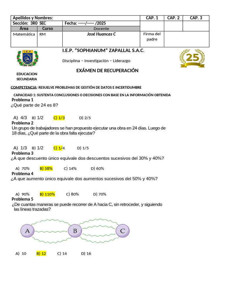 Exam Rec 3ro Sec | PDF