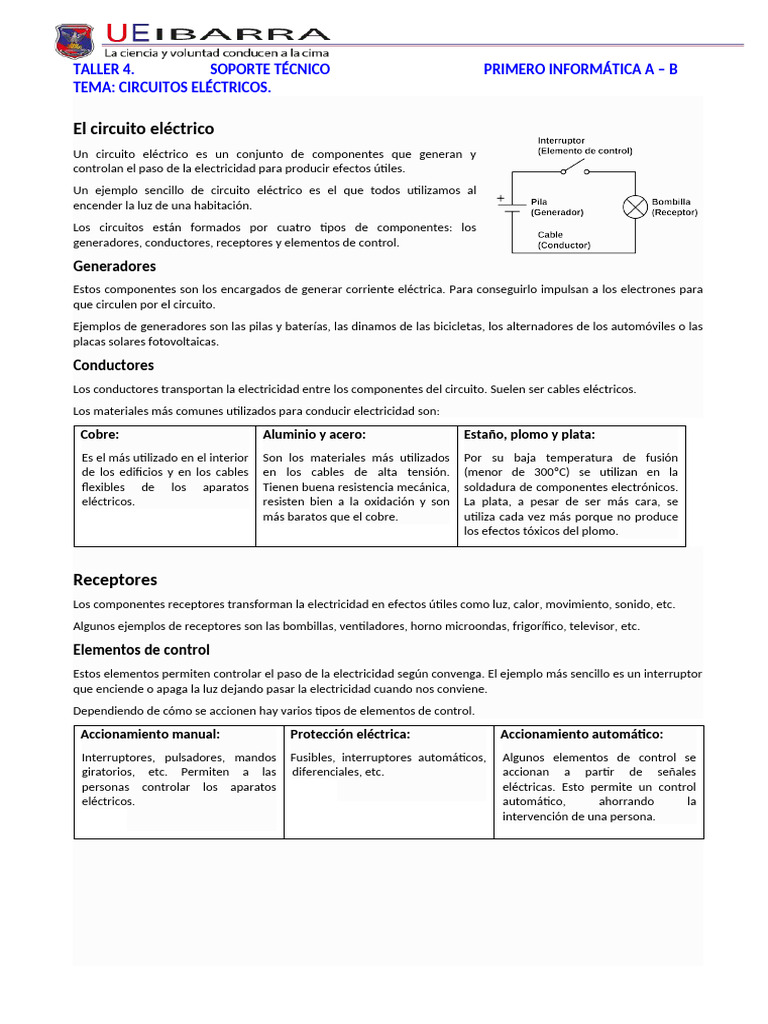 Taller 4 Soporte Tecnico Circuitos Electricos Teoria 1inf Ab | PDF ...