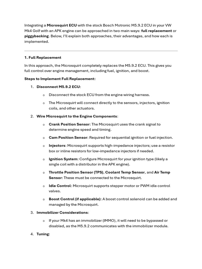 Integrating A Microsquirt ECU With The Stock Bosch Motronic M5 | PDF ...
