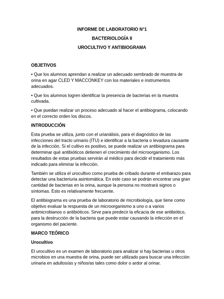 Uro y Antibiograma - Bacterio | PDF | Medicina | Especialidades Medicas