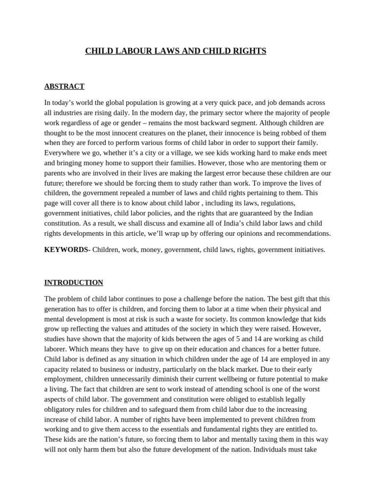 Child Labour Laws and Child Rights | PDF | Child Labour | Labour Law