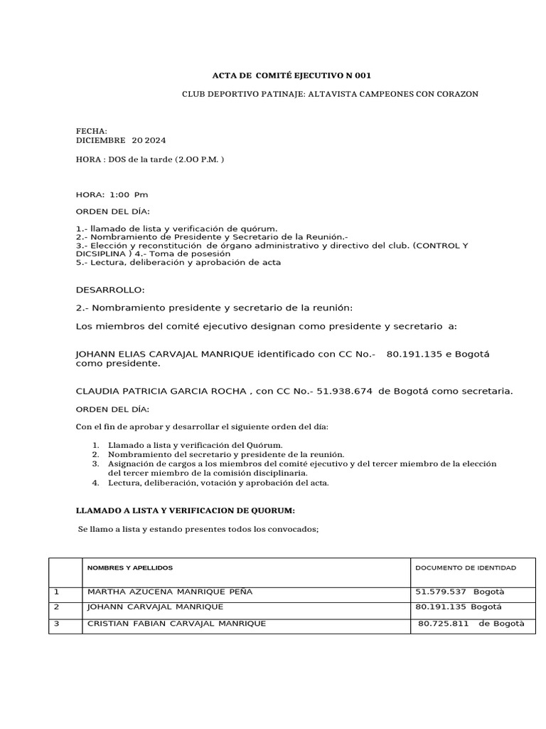 Acta Nro 01 Comite Ejecutivo | PDF | Gobierno