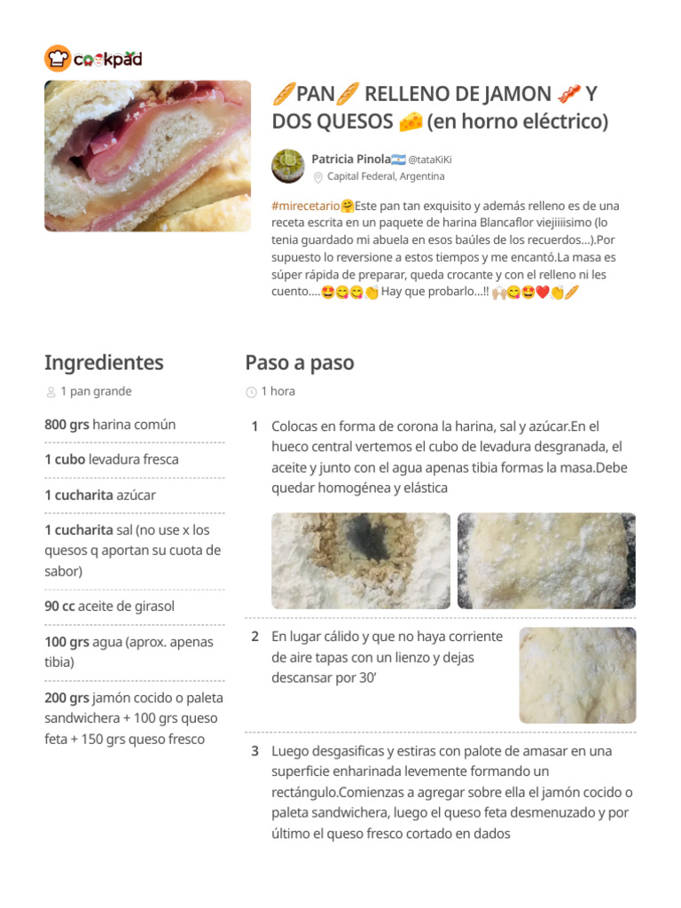 ?PAN? RELLENO DE JAMON ? Y DOS QUESOS ? (En Horno Eléctrico) Receta de Patricia Pinola ...