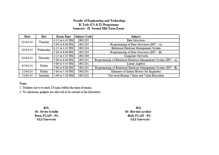Sem2 Midterm2 Schedule | PDF