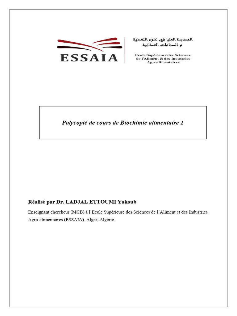 Polycopié de Cours (Biochimie Alimentaire) | PDF | Membrane cellulaire | Émulsion