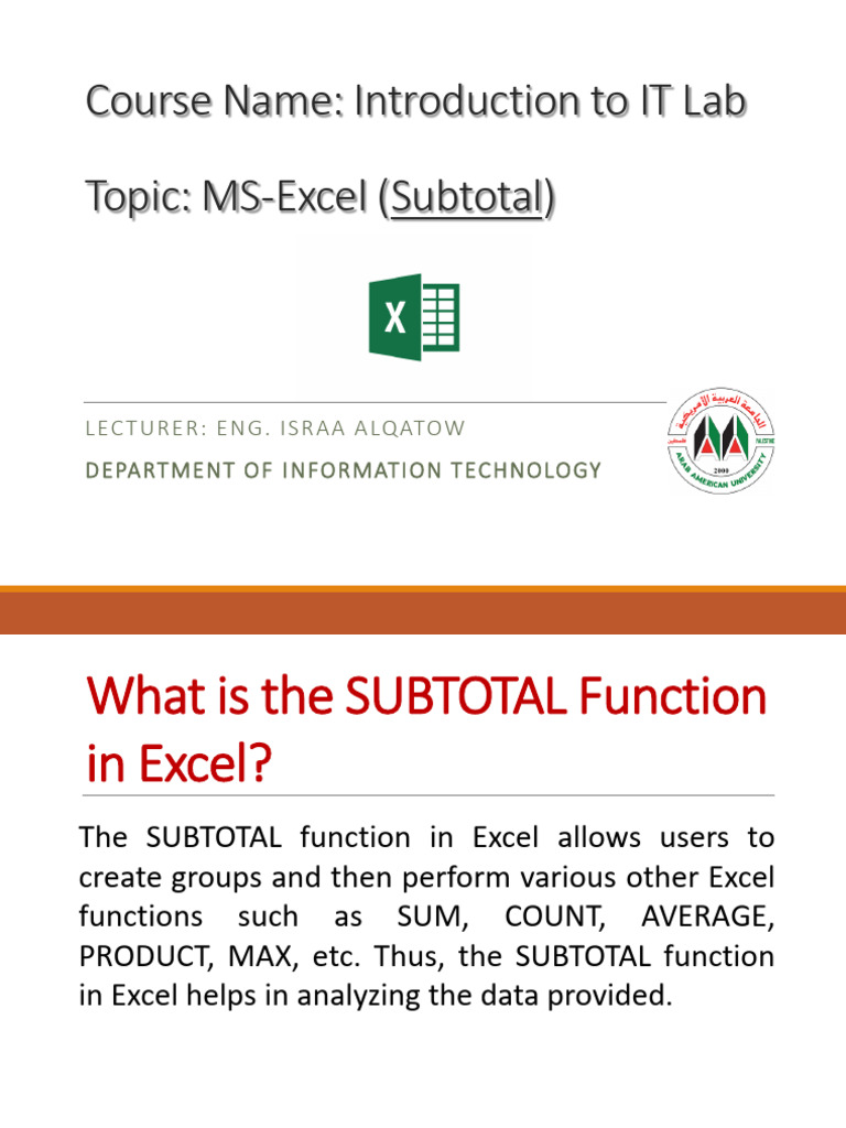 Excel SUBTOTAL Function Guide | PDF