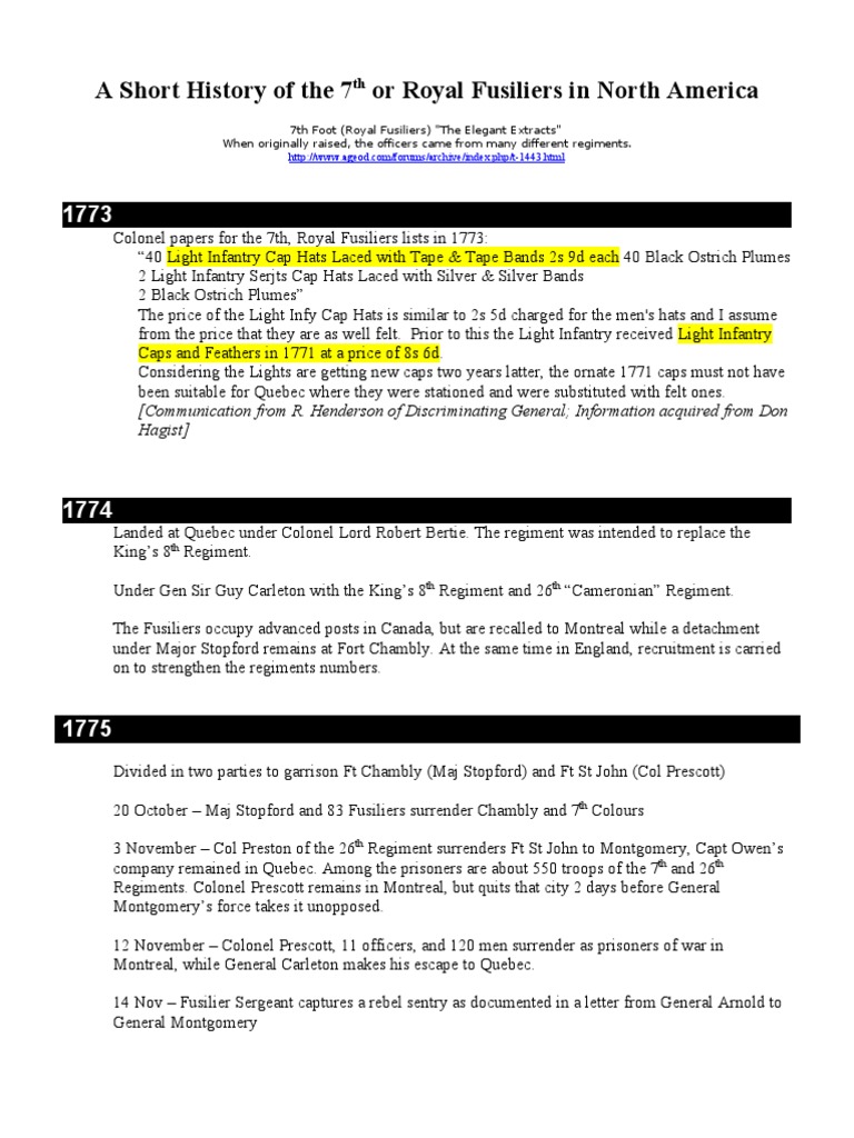 Compiled History of The 7th 1773 To 1783 | PDF | American Revolutionary ...