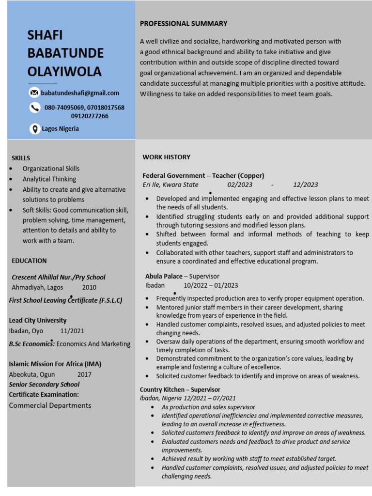 SHAFI CV | PDF | Teachers | Nigeria