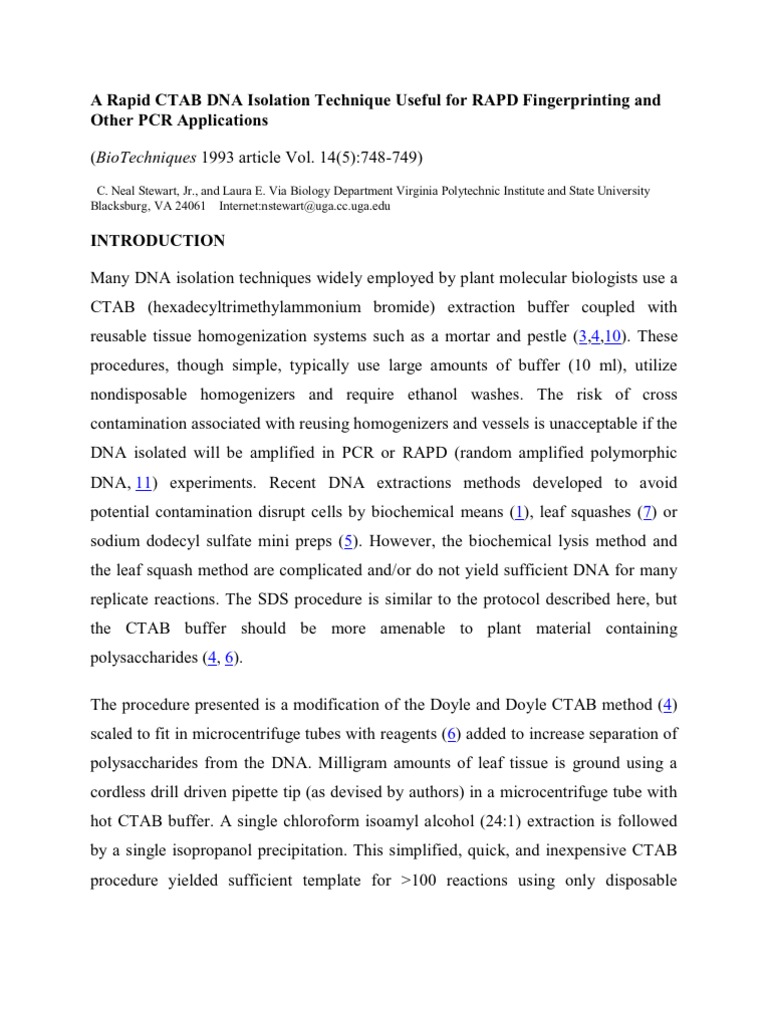 A Rapid CTAB DNA Isolation | PDF | Polymerase Chain Reaction | Gel ...