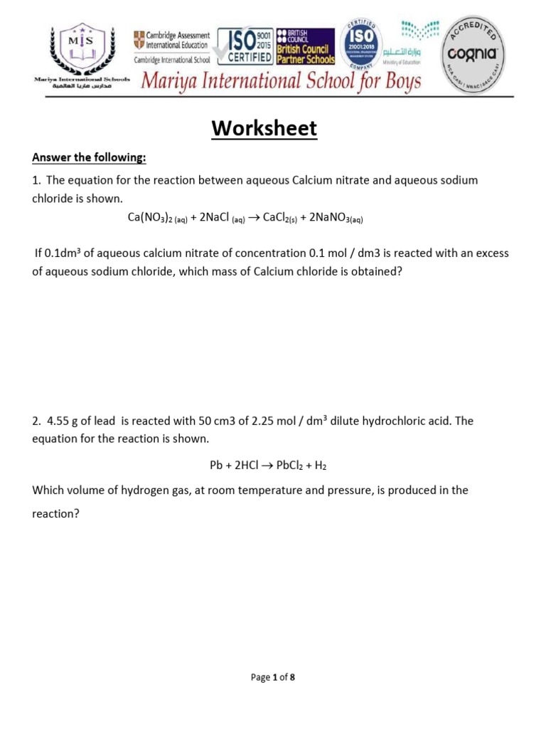 chem worksheet y9 mid T2 (1) | PDF | Hydroxide | Nitric Acid