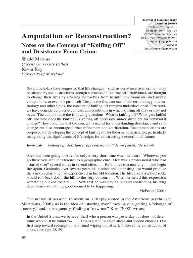 Maruna Roy 2007 Amputation or Reconstruction Notes On The Concept of ...