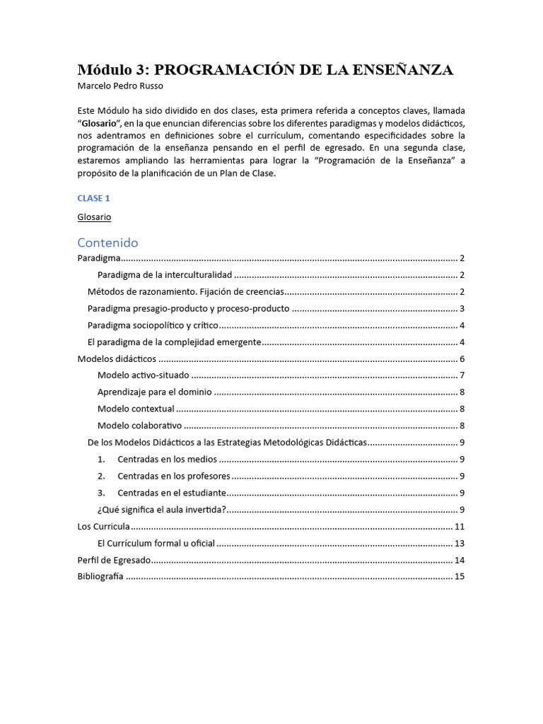 Módulo 3 Clase 1 Programación de La Enseñanz - Glosario 2023MR | PDF | Plan de estudios | Paradigma