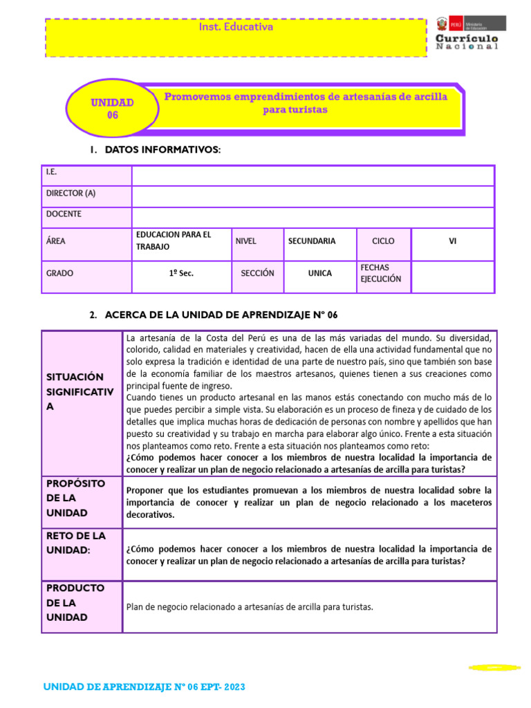 1º Sec. Unidad 06 Ept-2023 | PDF | Aprendizaje | Iniciativa empresarial
