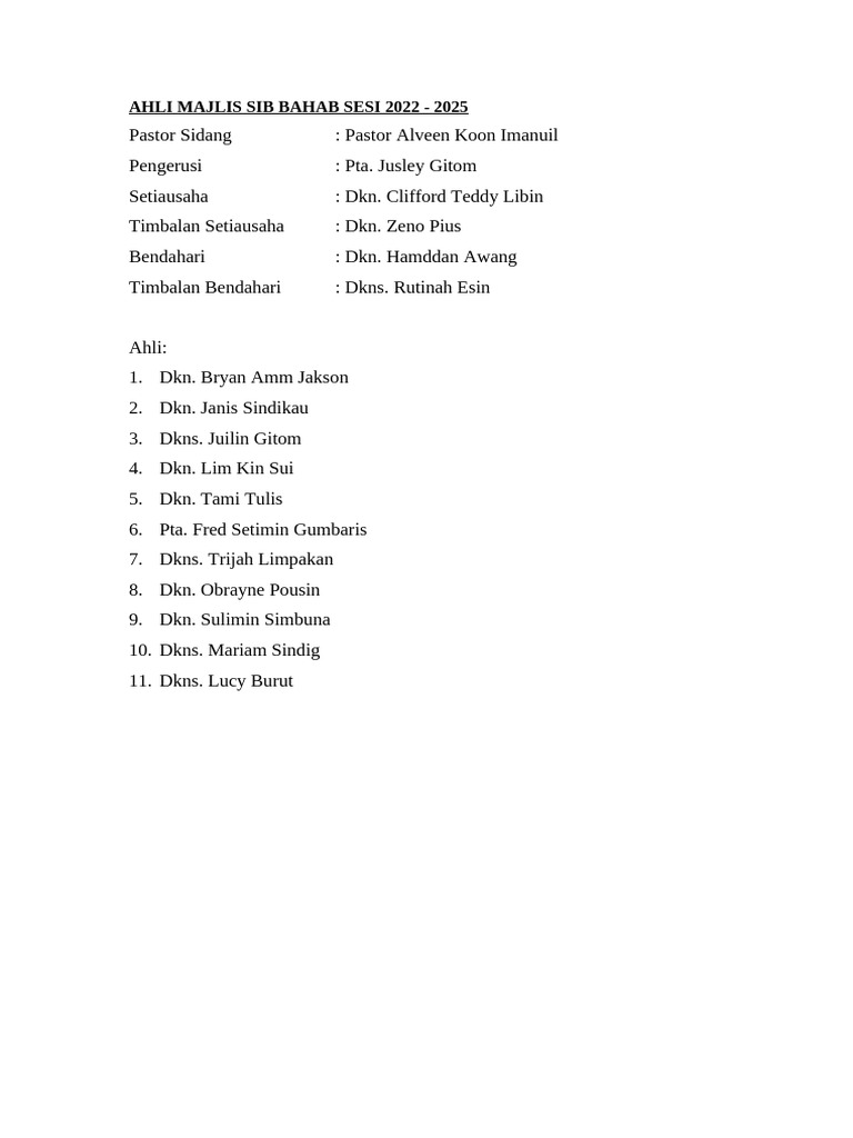 Ahli Majlis Sib Bahab Sesi 2022 | PDF
