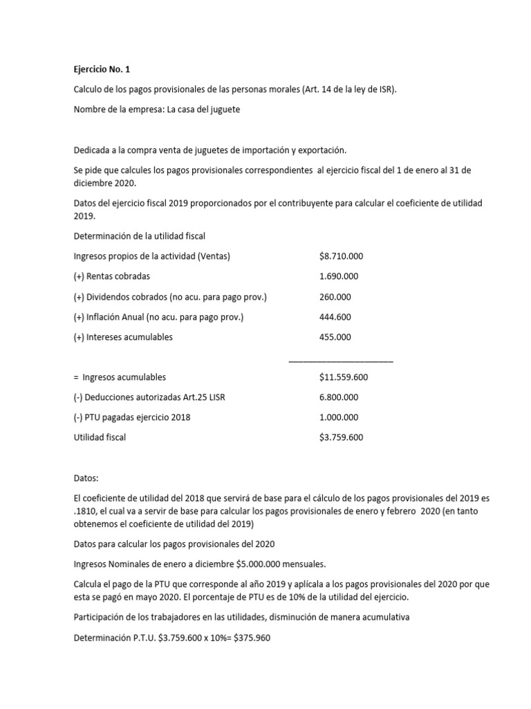Calculo de Los Pagos Provisionales de Las Personas Morales (Art. 14 de La Ley de ISR) . | PDF