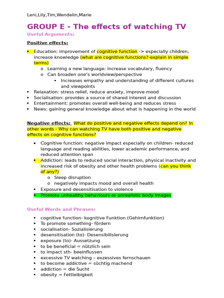 Effects of Watching TV | PDF