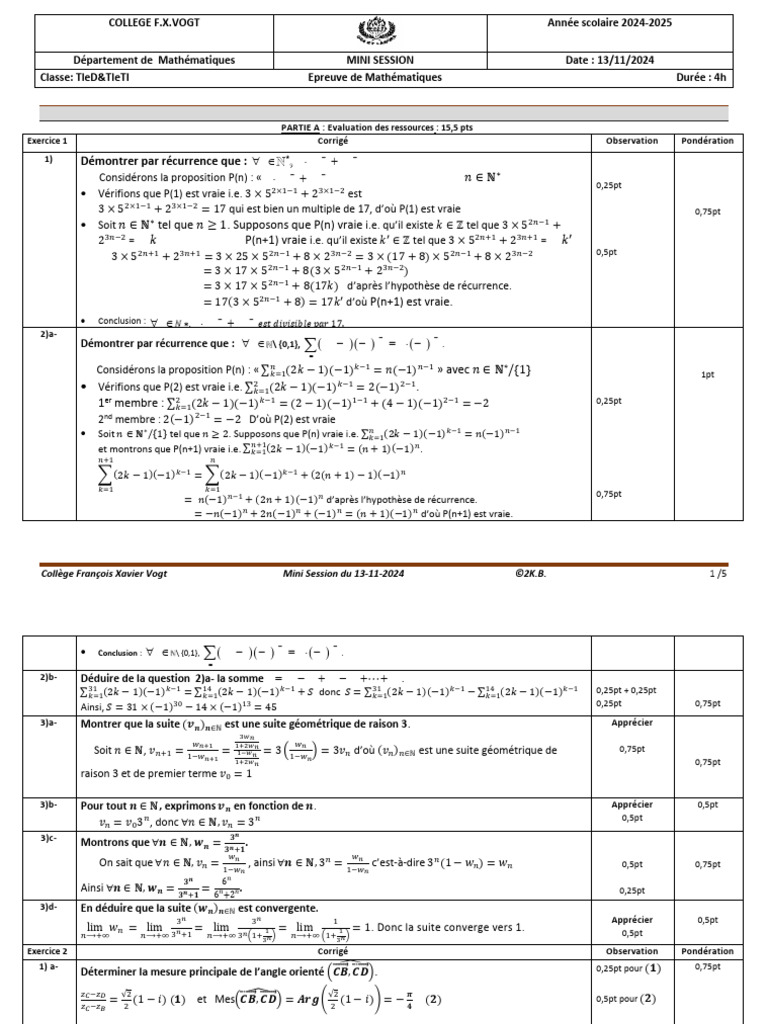 Corrigé du contrôle de mathématiques | PDF | Objets mathématiques ...