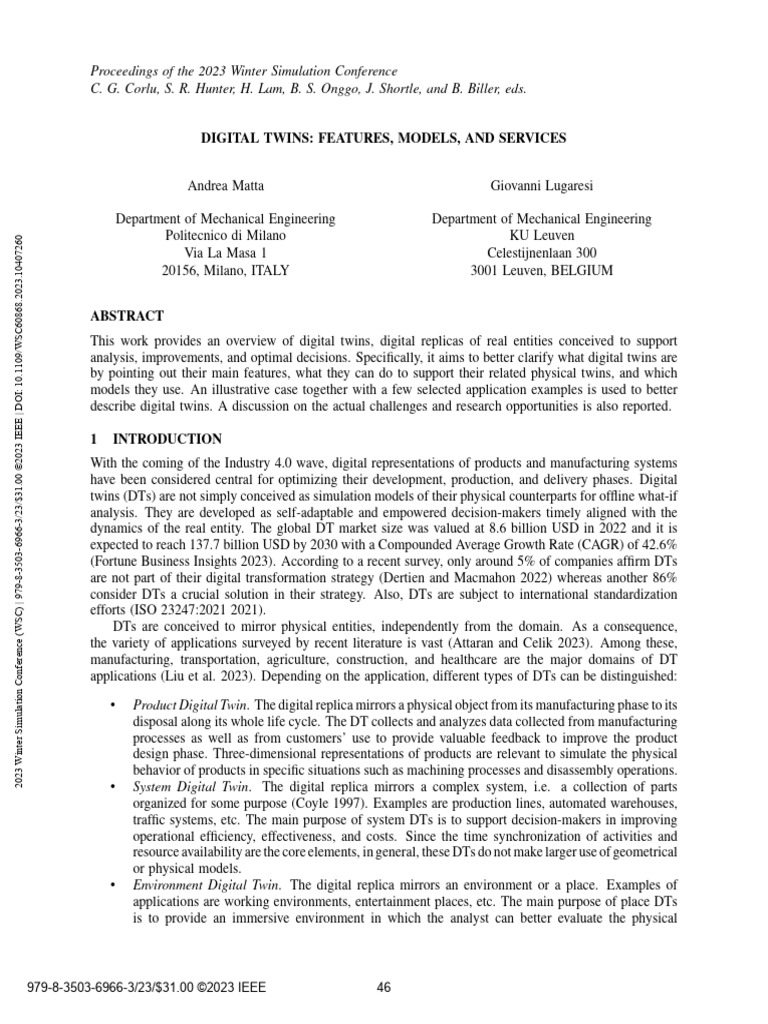 Digital Twins Features Models and Services | PDF | Conceptual Model ...