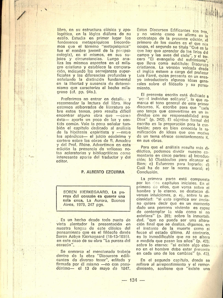 La Pureza Del Corazon Es Querer Una Sola Cosa - Alberto Buela | PDF