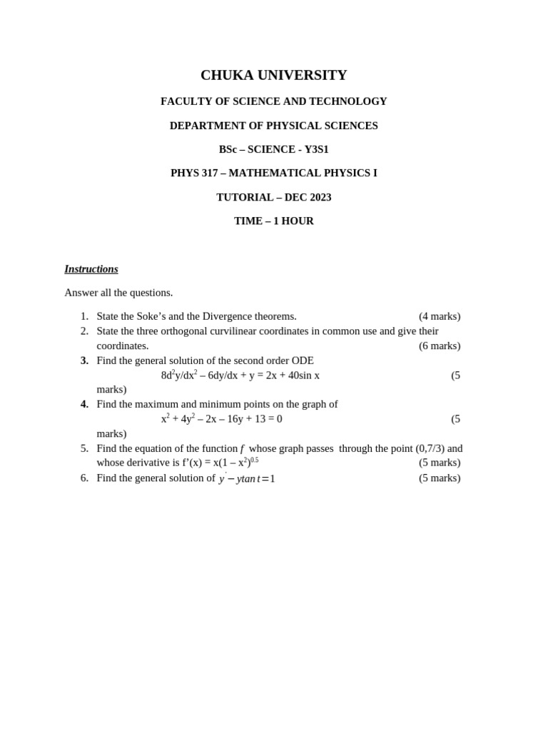 Phys 317 - Tutorial - Dec 2023 | PDF